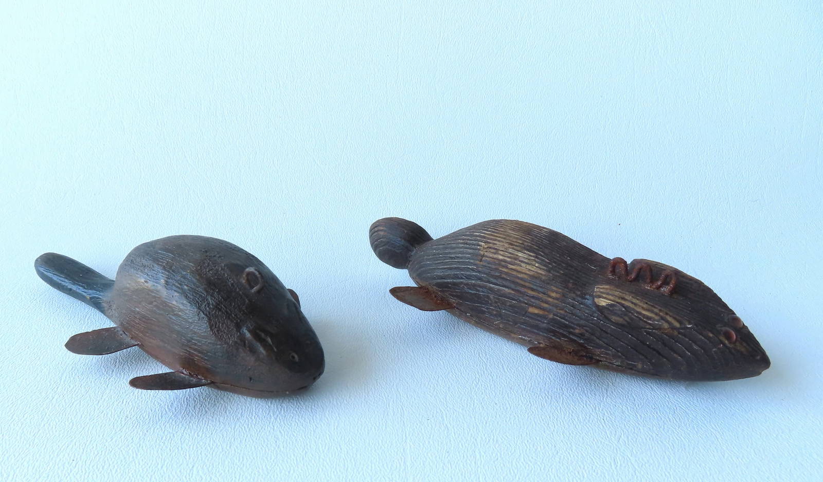 Two Hand Carved Ice Fishing Decoys. One In The Form Of A Baby Beaver ...