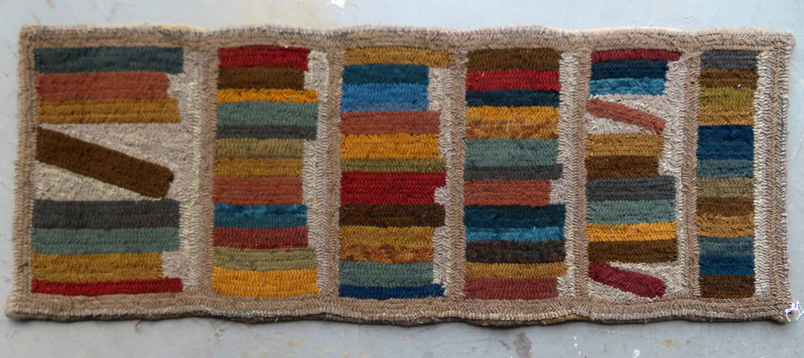 A Small Hooked Rug Runner In A Striated Pattern, All Wool In Very Good ...