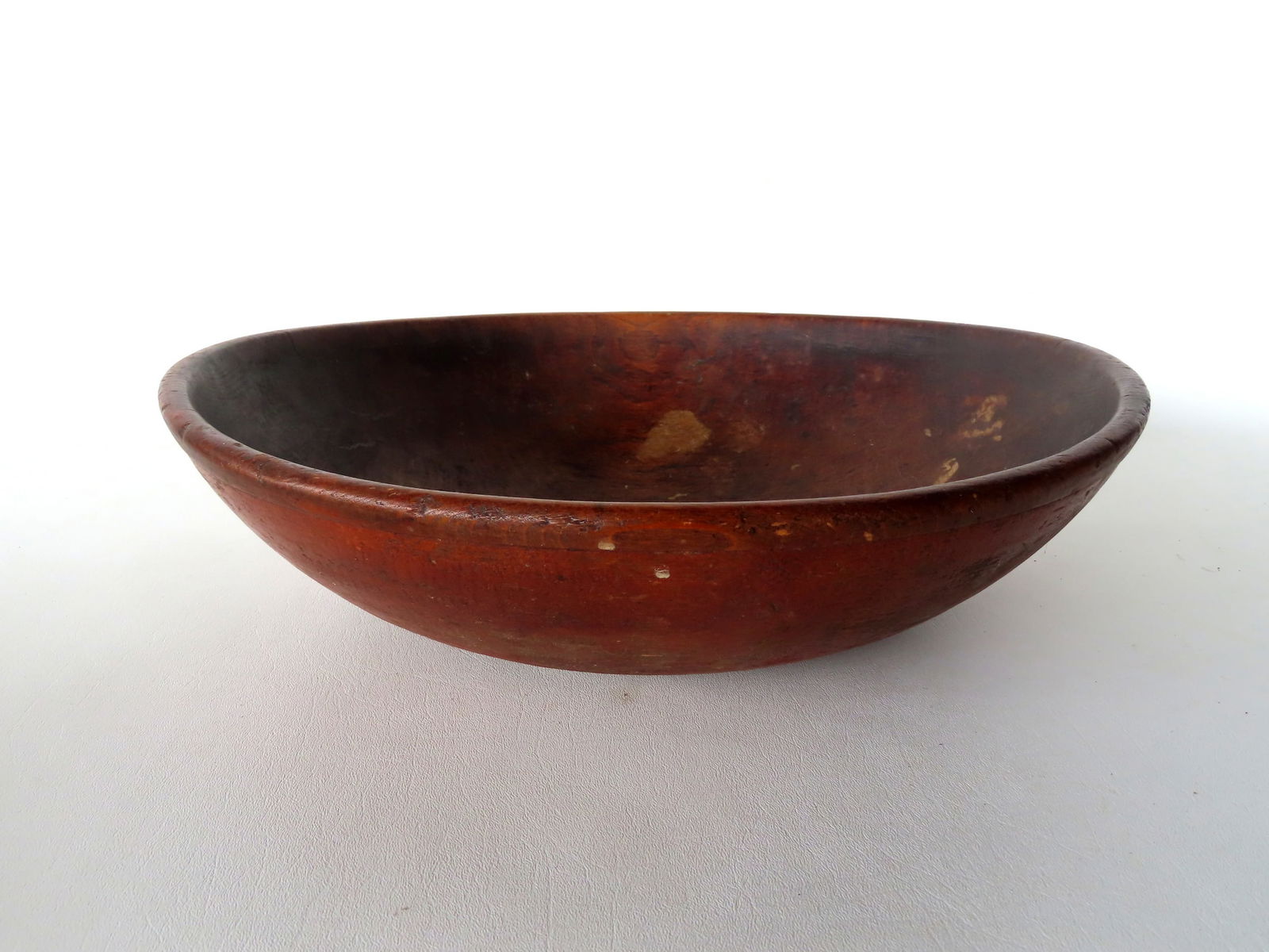 Primitive Treenware Bowl In Original Worn Red Paint, Early To Mid 20th ...