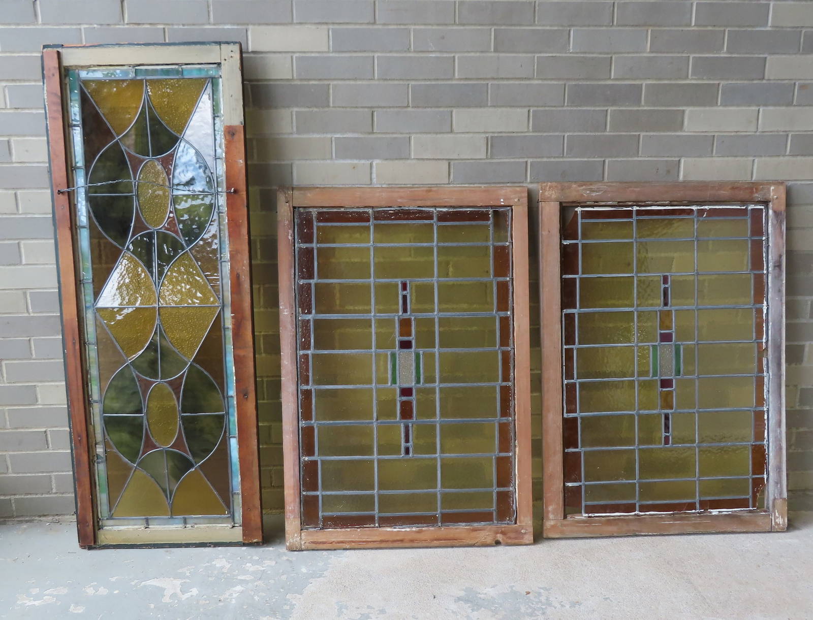 Three Leaded And Stained Glass Windows Including: Two Matching In The ...