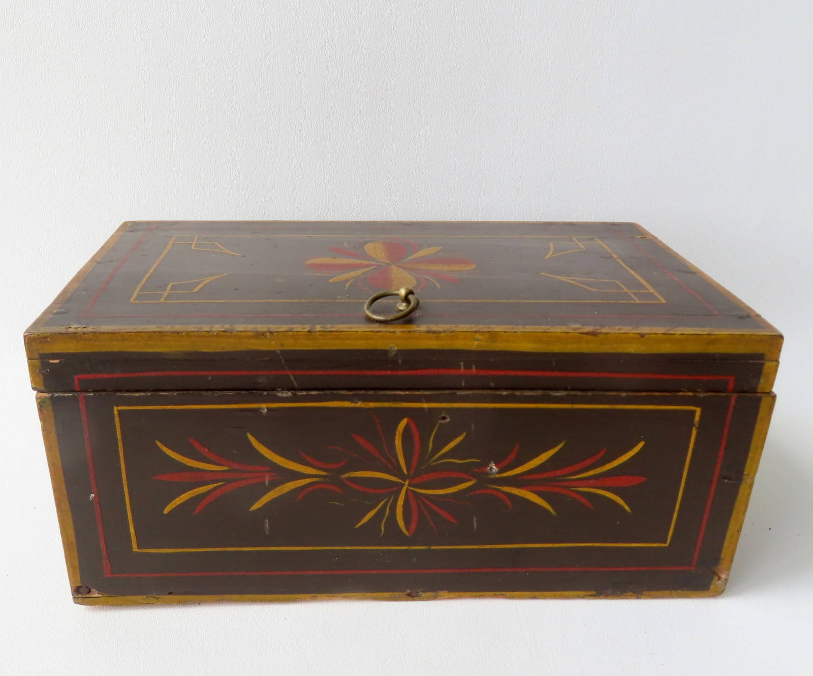 A 19th Century Hand Painted Document Box Decorated With Mustard And Red ...
