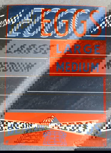 A Lithograph Tin "beacon Feeds / Fresh Eggs" Sign With Built In ...