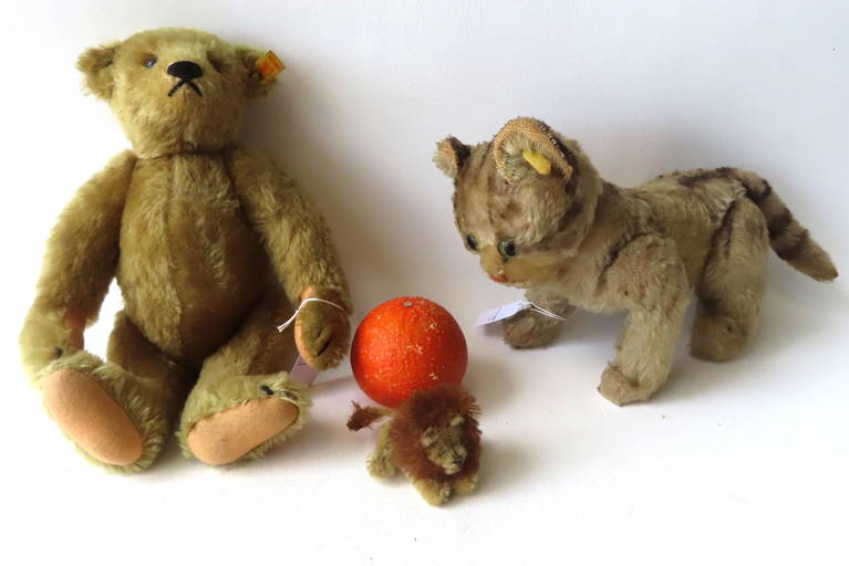 Three Steiff Animals. A Steiff Teddy Bear, Hunched Back, Glass Eyes ...