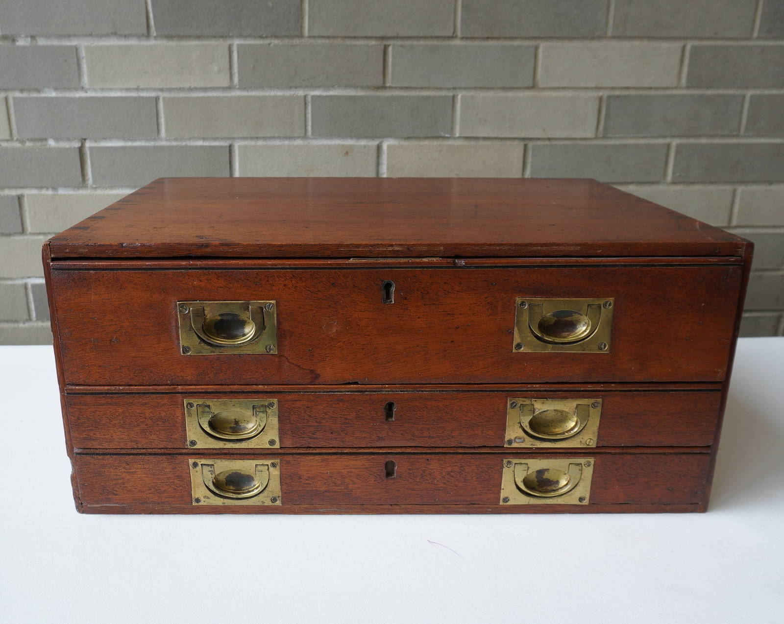 A Mahogany 3 Drawer Table Top Campaign/tool Box Auction