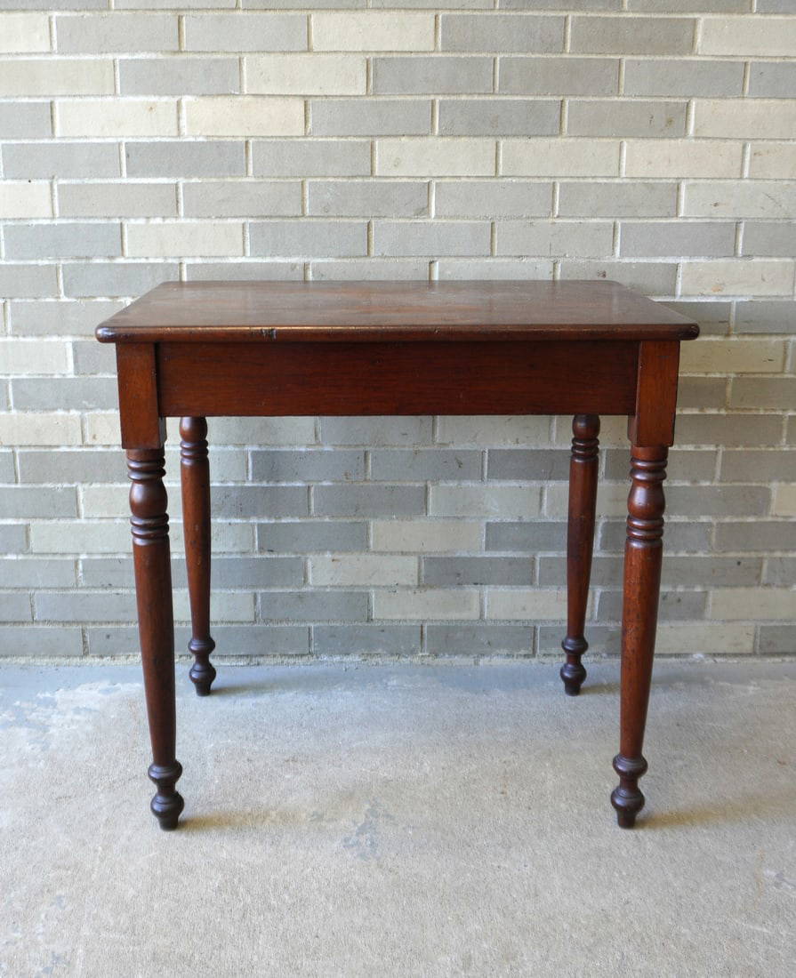 A Sheraton Work Table In Poplar Wood And Original Red Stain Having ...
