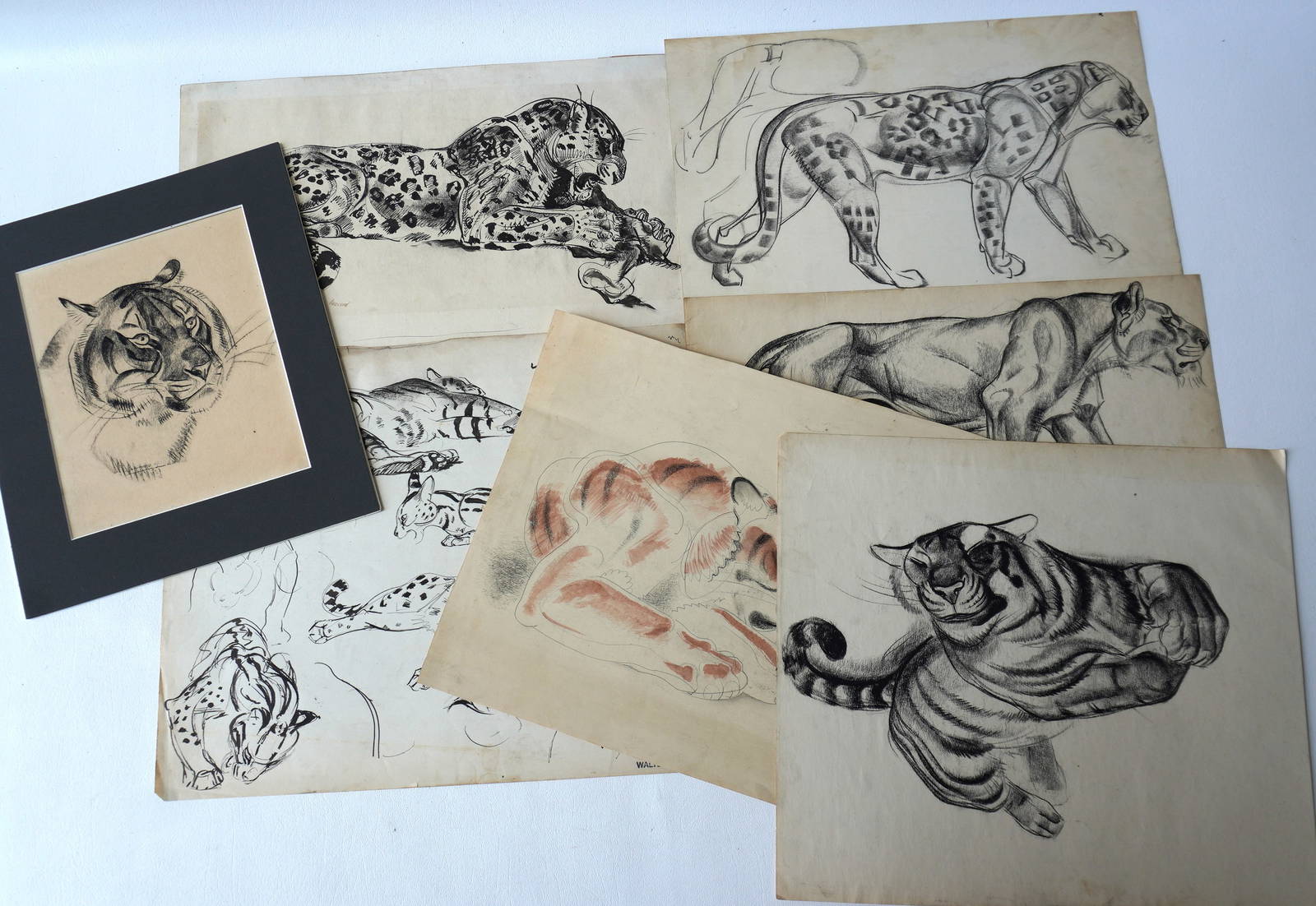 Walter Addison, New York, 1914-1982. Grouping Of 7 Bid Cat Sketches ...