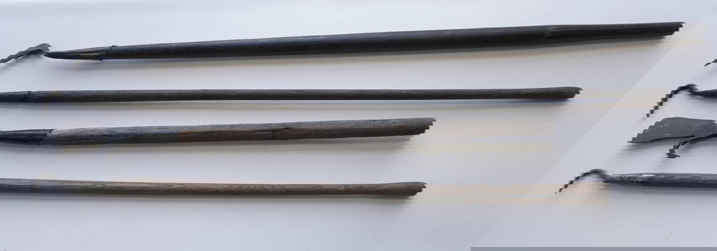 Grouping Of 4 Iron Whaling Tools With Long Wooden Handles, Including: 2 ...