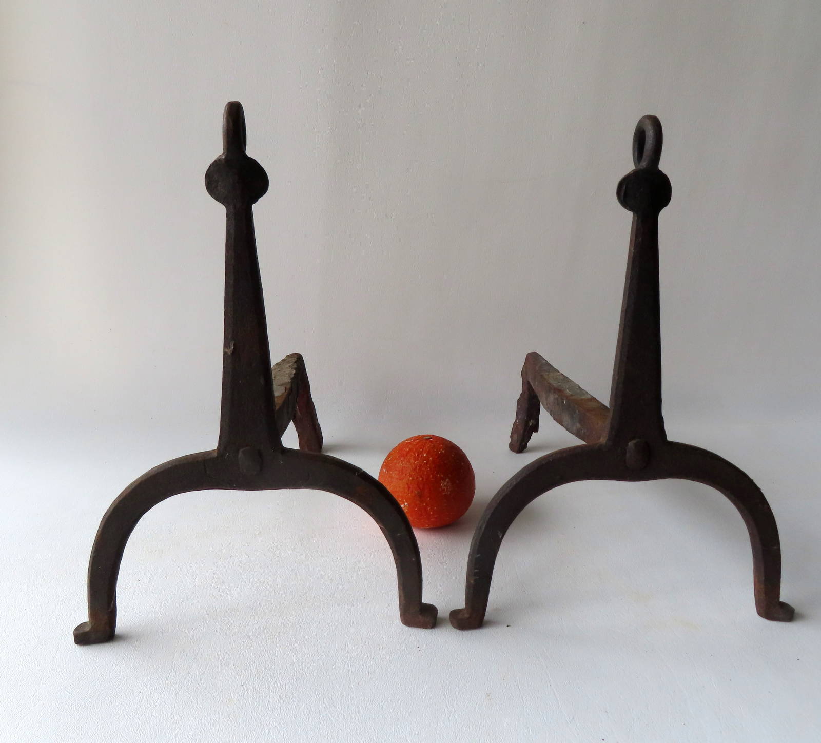 A Pair Of Small Size Hand Forged Queen Ann Period Andirons, Late 18th ...