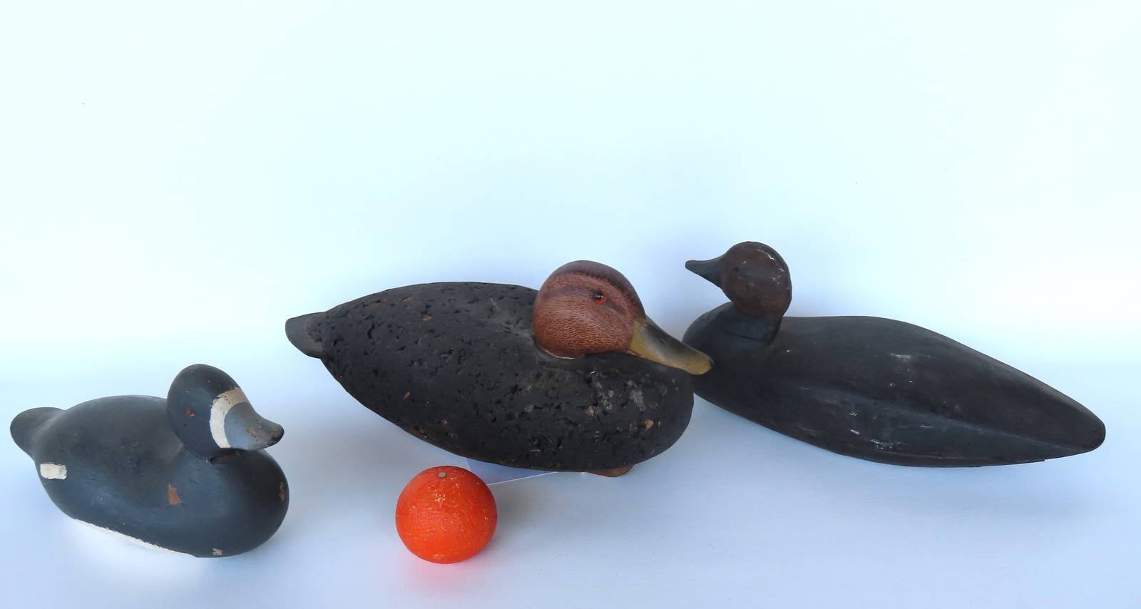 Three Decoys Including A Good Cork Black Duck Decoy With A Very Fine ...