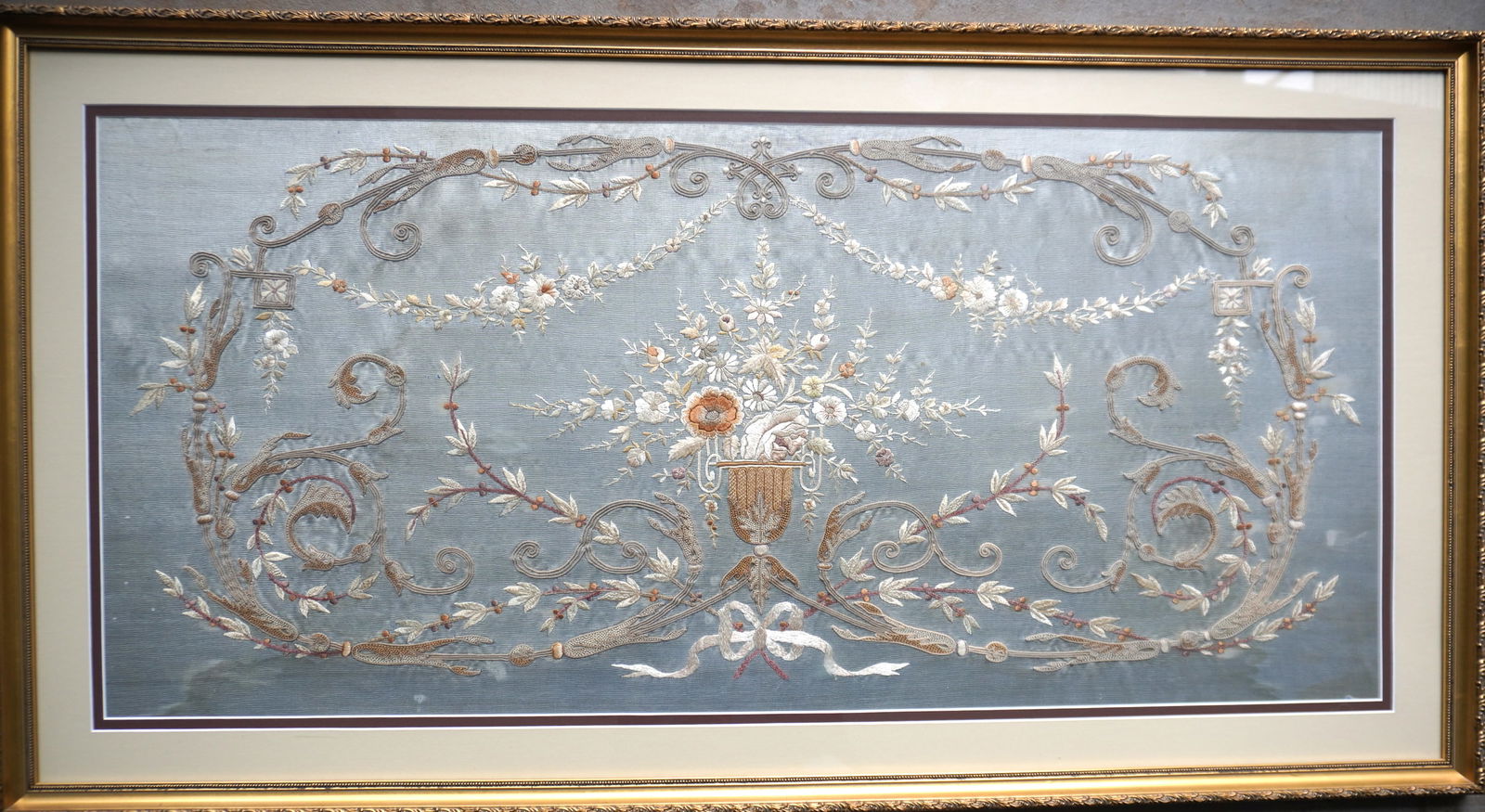 A Very Fine Silk Embroidery Decorated With Flowers On Vines, And ...