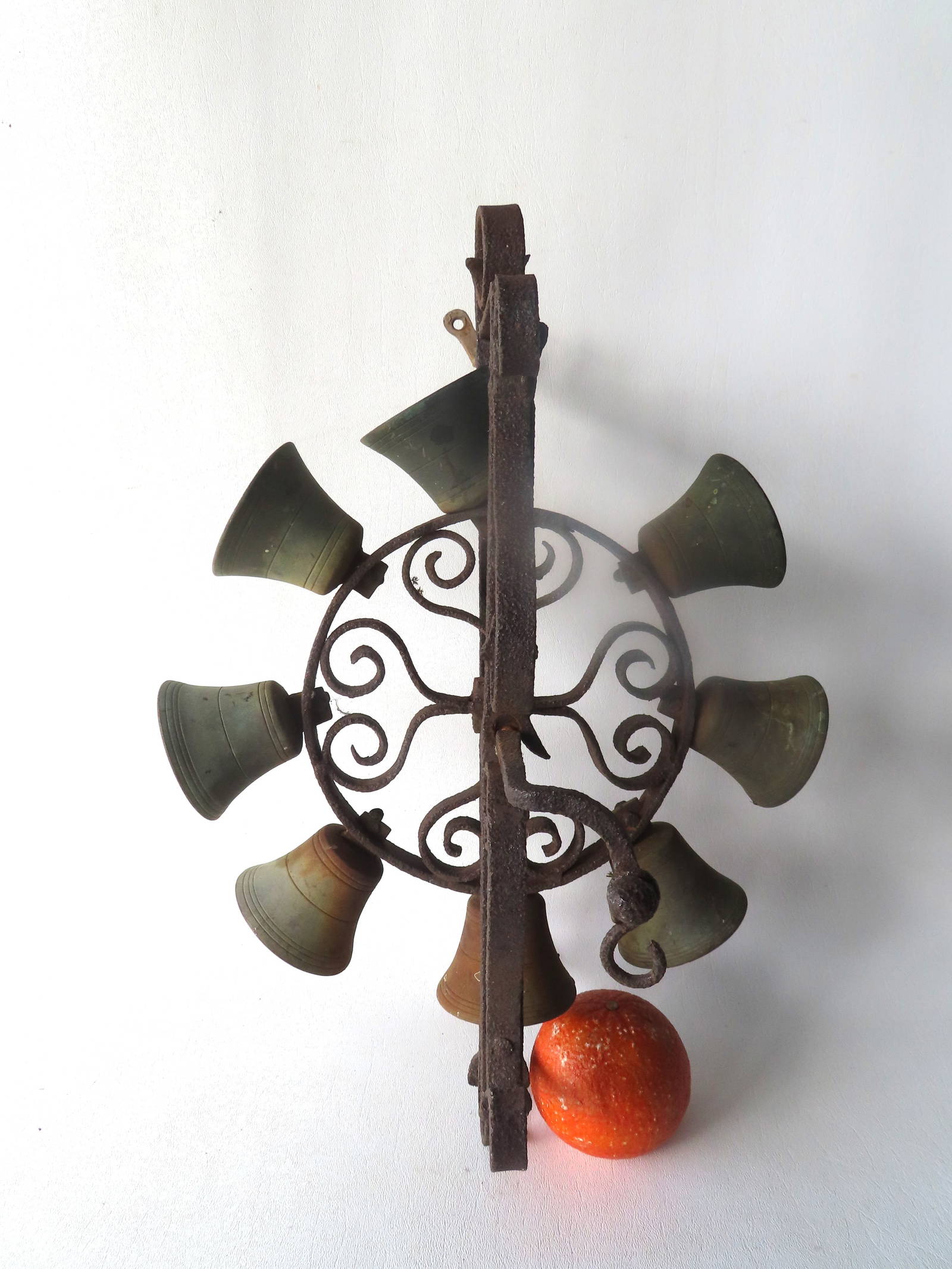 A Wall Mounted Revolving Wrought Iron Farmhouse Bell Decorated With ...