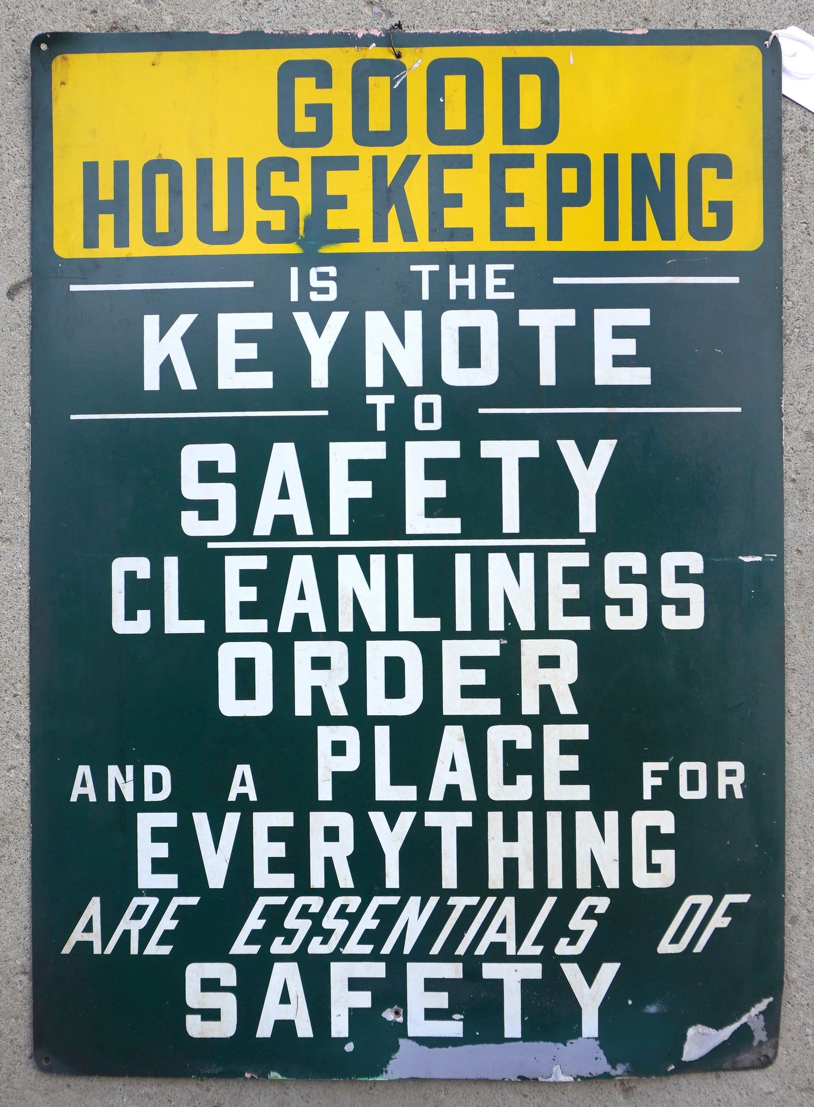 A "good Housekeeping" Tin Sign In Original Yellow, White And Dark Green ...