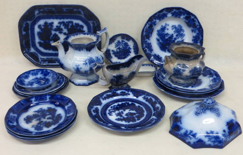 Collection Of 19 Pieces Of Mostly Flo Blue China In Ori
