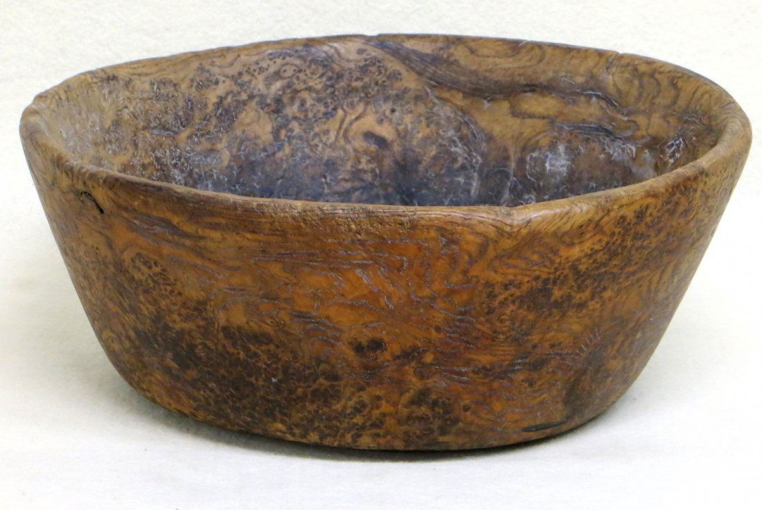Primitive Native American Burl Ash Flat Bottom Bowl