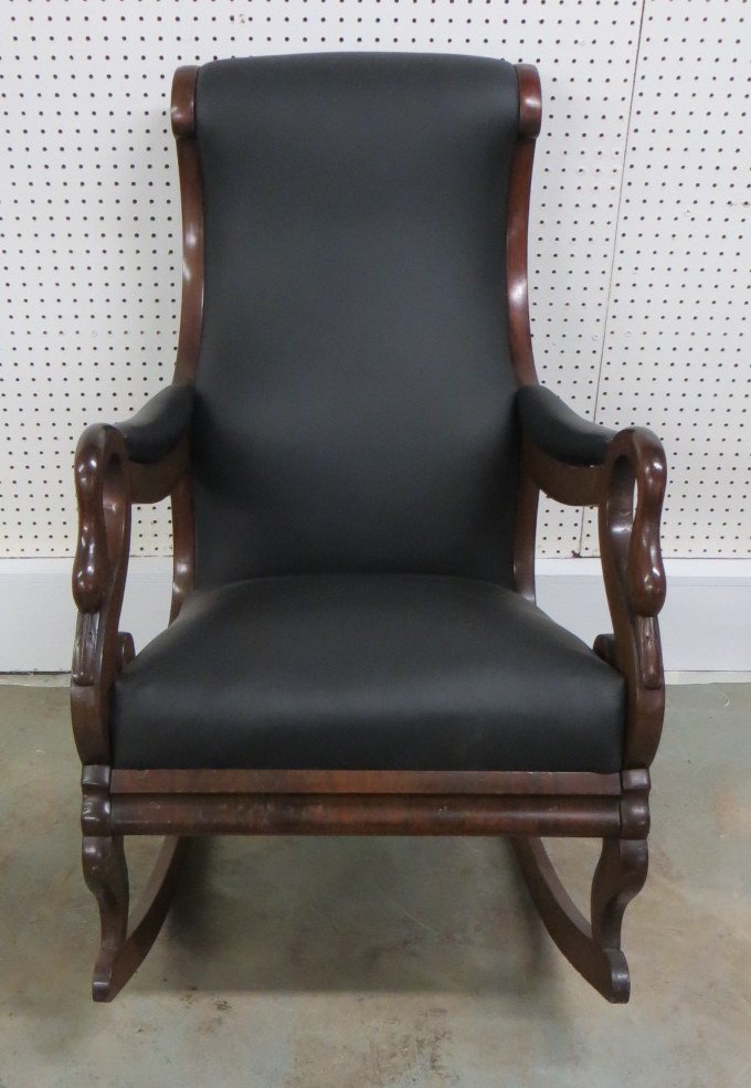 Lincoln rocker with carved swan head arms - excellent
