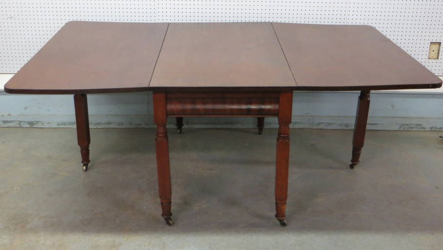 Late Sheraton Cherry Long Drop Leaf Table With 6 Ny