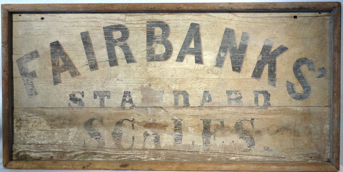 Wooden "FAIRBANKS STANDARD SCALES" wooden sign in