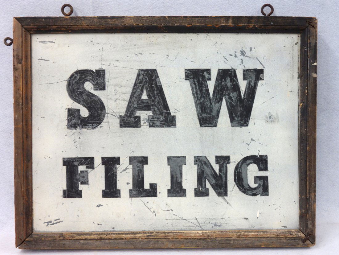 Double Sided "saw Filing" Sign In Original Black