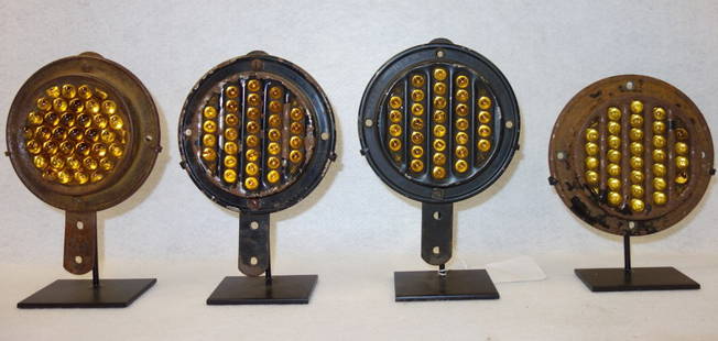 Five Vintage Auto/truck Glass Reflectors With Metal