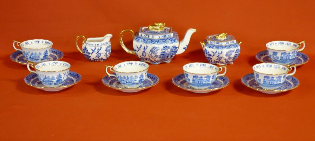 Porcelain Blue Willow Pattern Tea Set By Copeland Spode