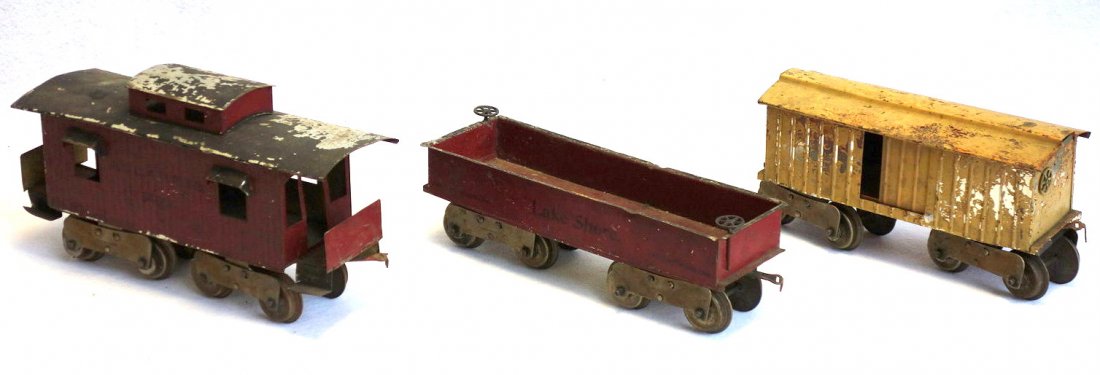 Three Old Tin Large Scale Model Train Cars All In