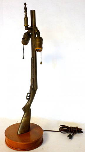 Double Barrel Shotgun Brass Table Lamp Mounted On