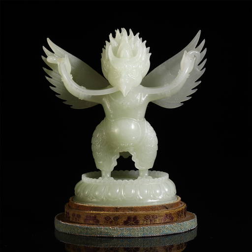 Chinese Jade Carved Standing Buddhist Guardian Table