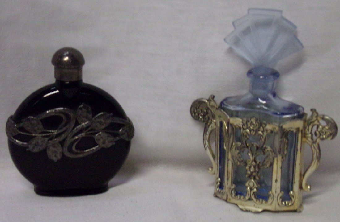 SHELL PERFUME BOTTLE WITH OLD SILVER DECORATION