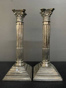 Pair Of Masonic Sterling Silver Candlesticks Birmingham 1960