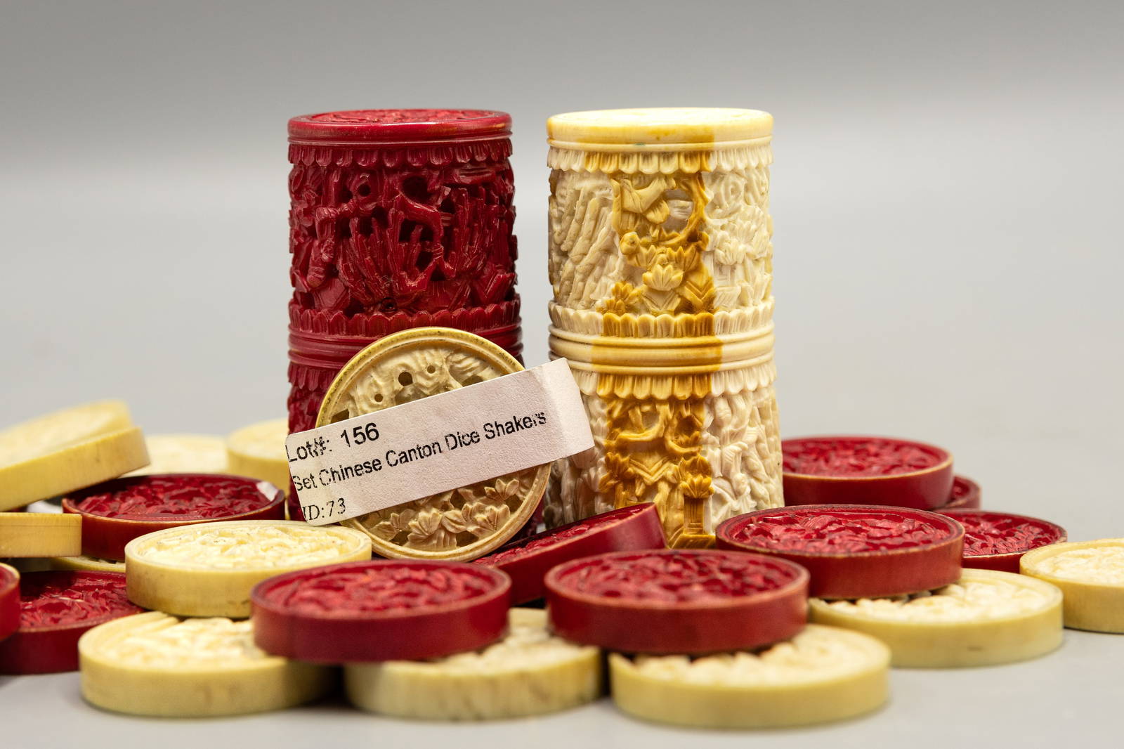 Early Set Chinese Canton Hand Carved Dice Shaker Checker Set Auction