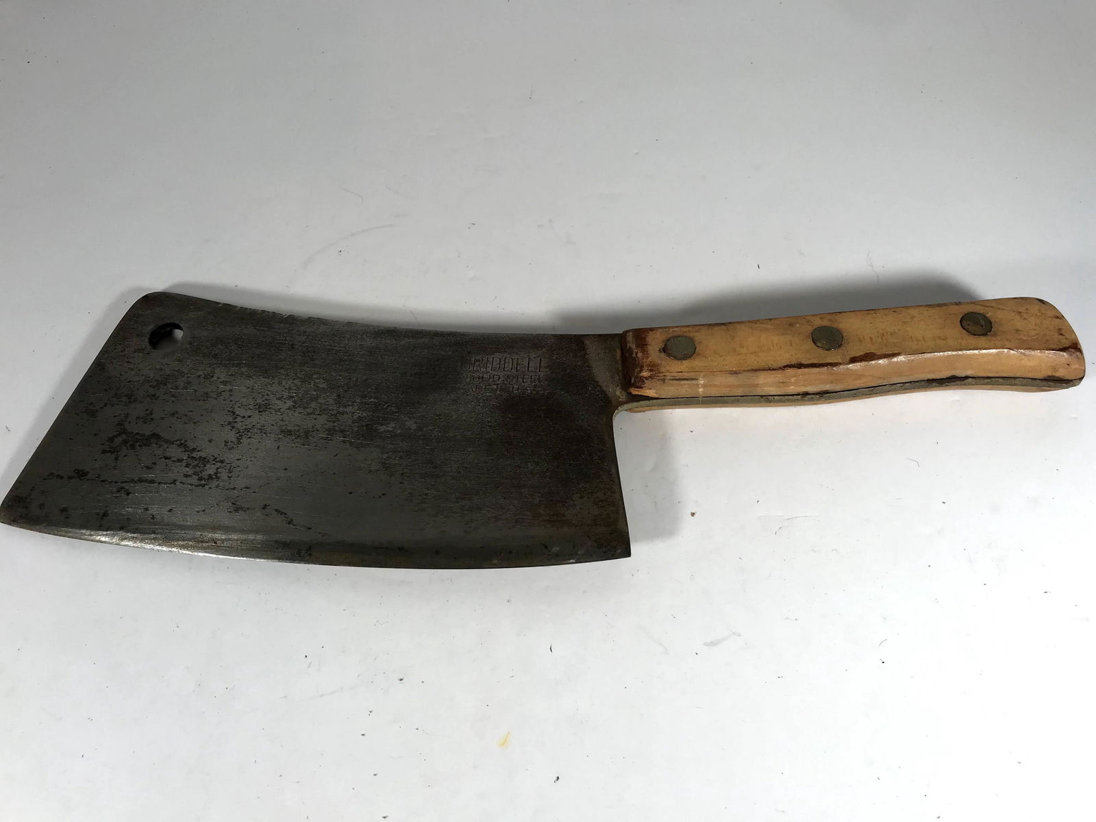 Vintage Meat Cleaver Briddell Solid Steel 9" Blade