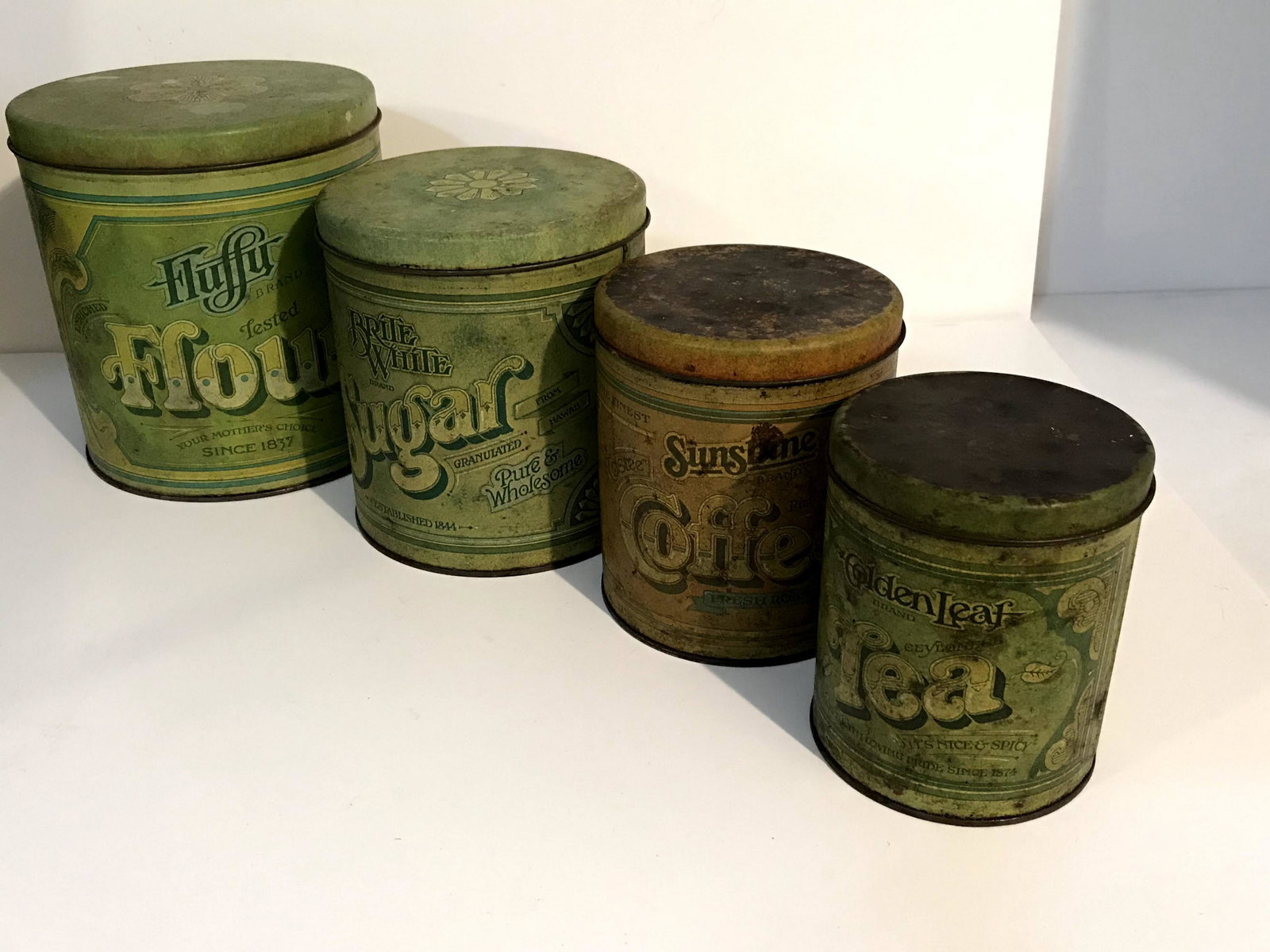 4 Pc Vintage Fluffy Brand Ballonoff Tins Flour Tea (#0560MN) on Aug 22 ...