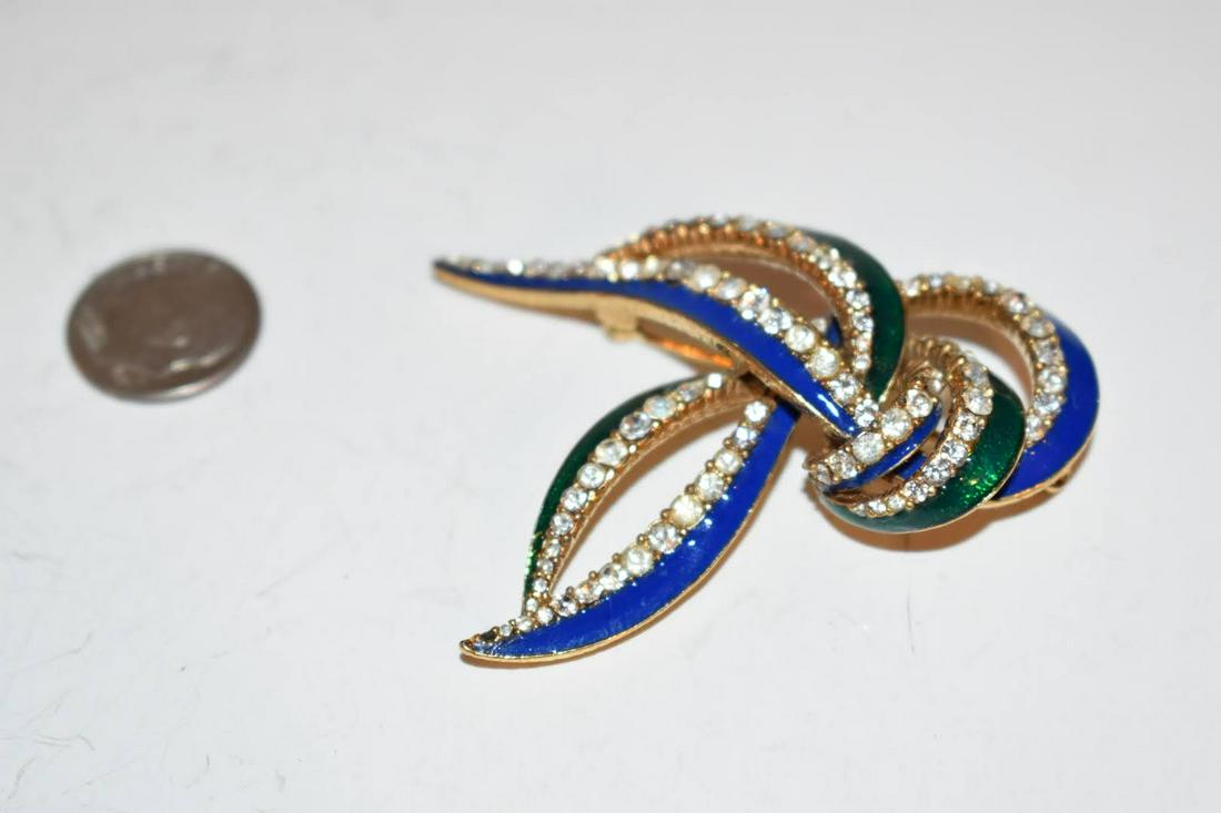 Vintage Blue Green Enamel Rhinestone Ciner Signed Brooch Pin - Jan 22 ...