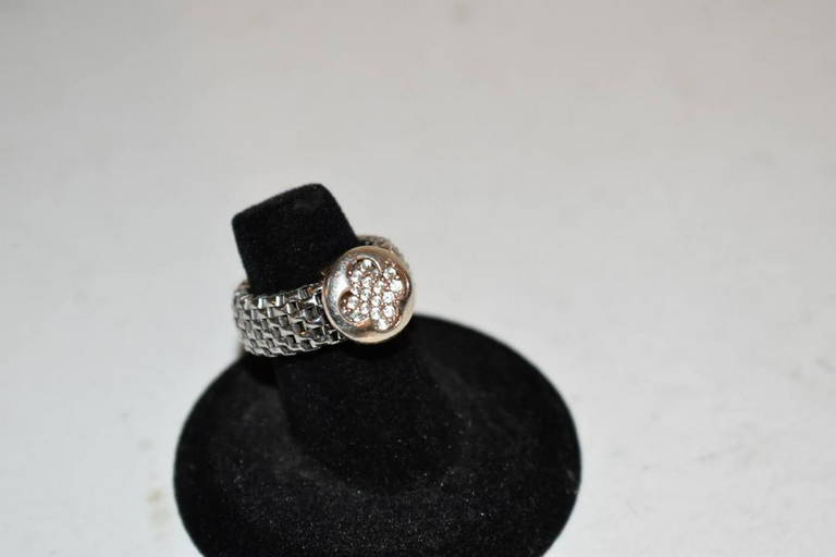 Dyadema Sterling Silver Mesh Ring W/ 14k Yellow Gold Accents