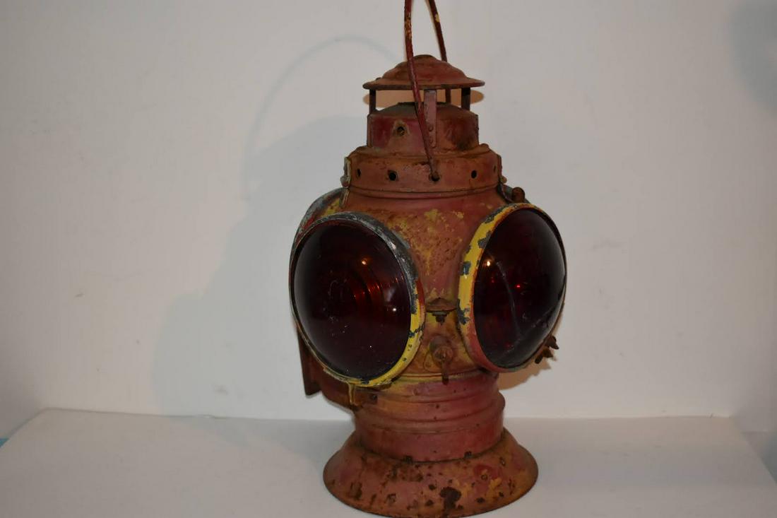 Antique Rr Lamp Lantern 4 Way Railroad Switch Signal Train Vintage ...