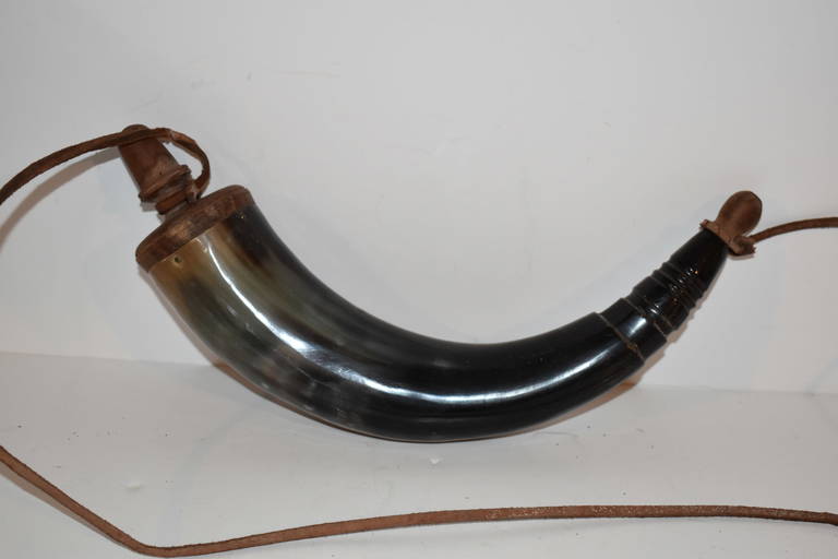 Antique Vintage Black Powder Horn Flask