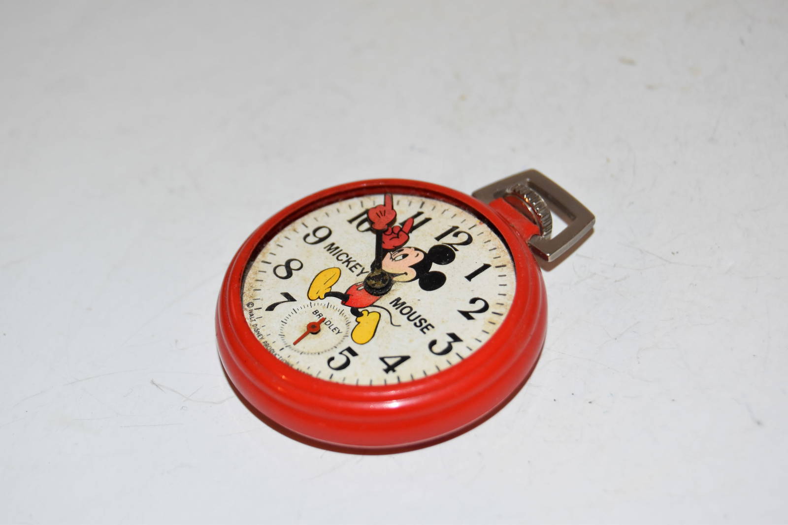 Mickey Mouse Red Plastic Pocket Watch Works Vintage 70s Bradley Missing ...