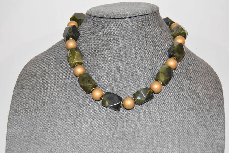 Vintage Beaded Nephrite Necklace 15"