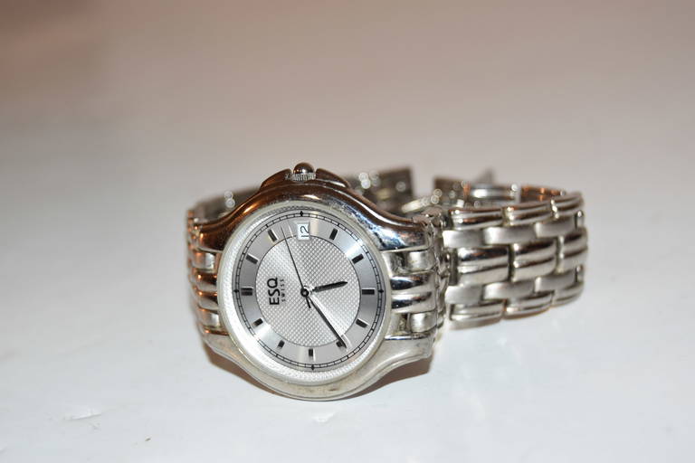 Esquire Esq Swiss Stainless Steel Quartz Date Watch Works Great!!!
