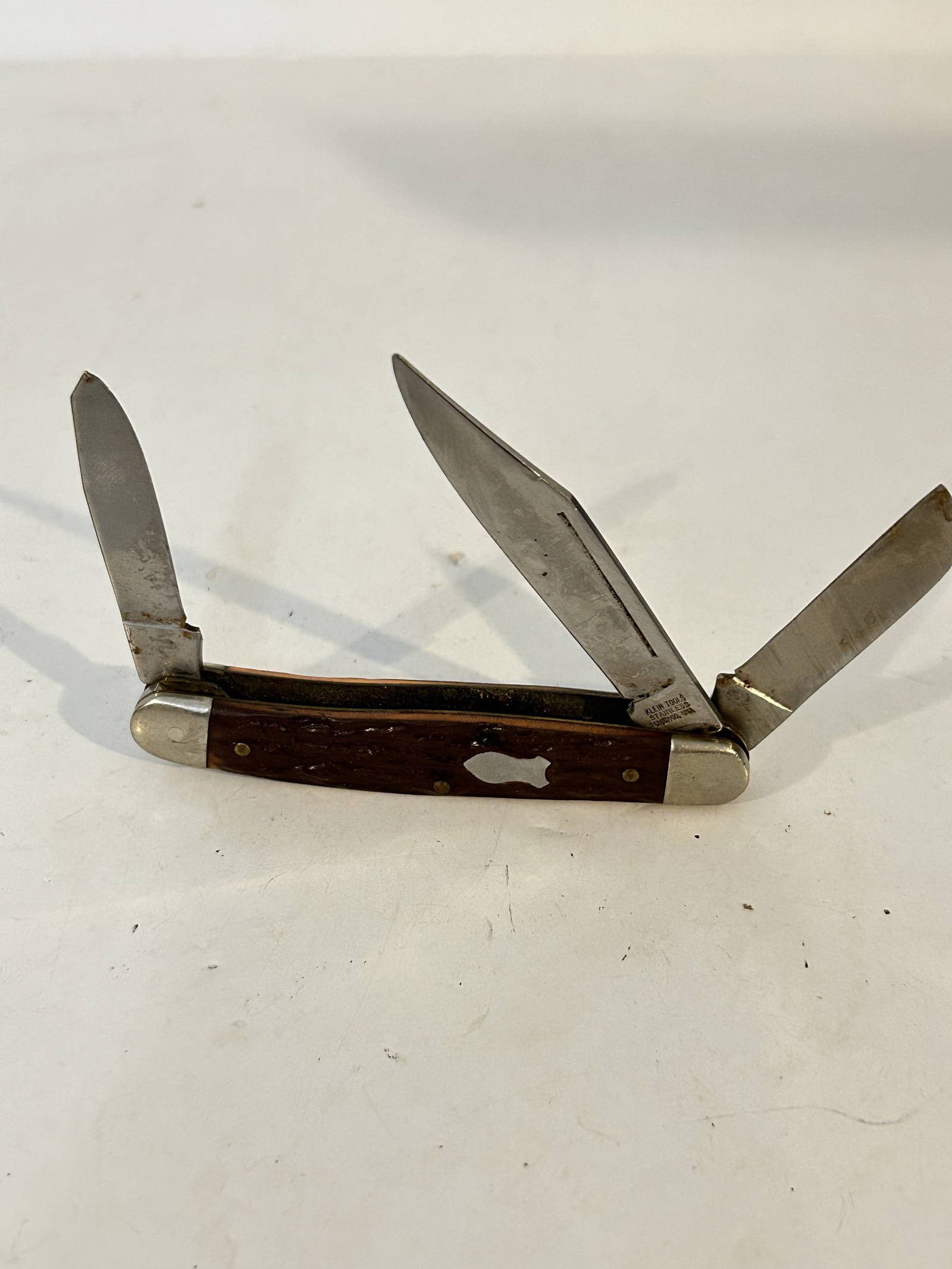 Vintage Klein Tools Usa 3 Blade Bone Handles Pocket Knife Auction