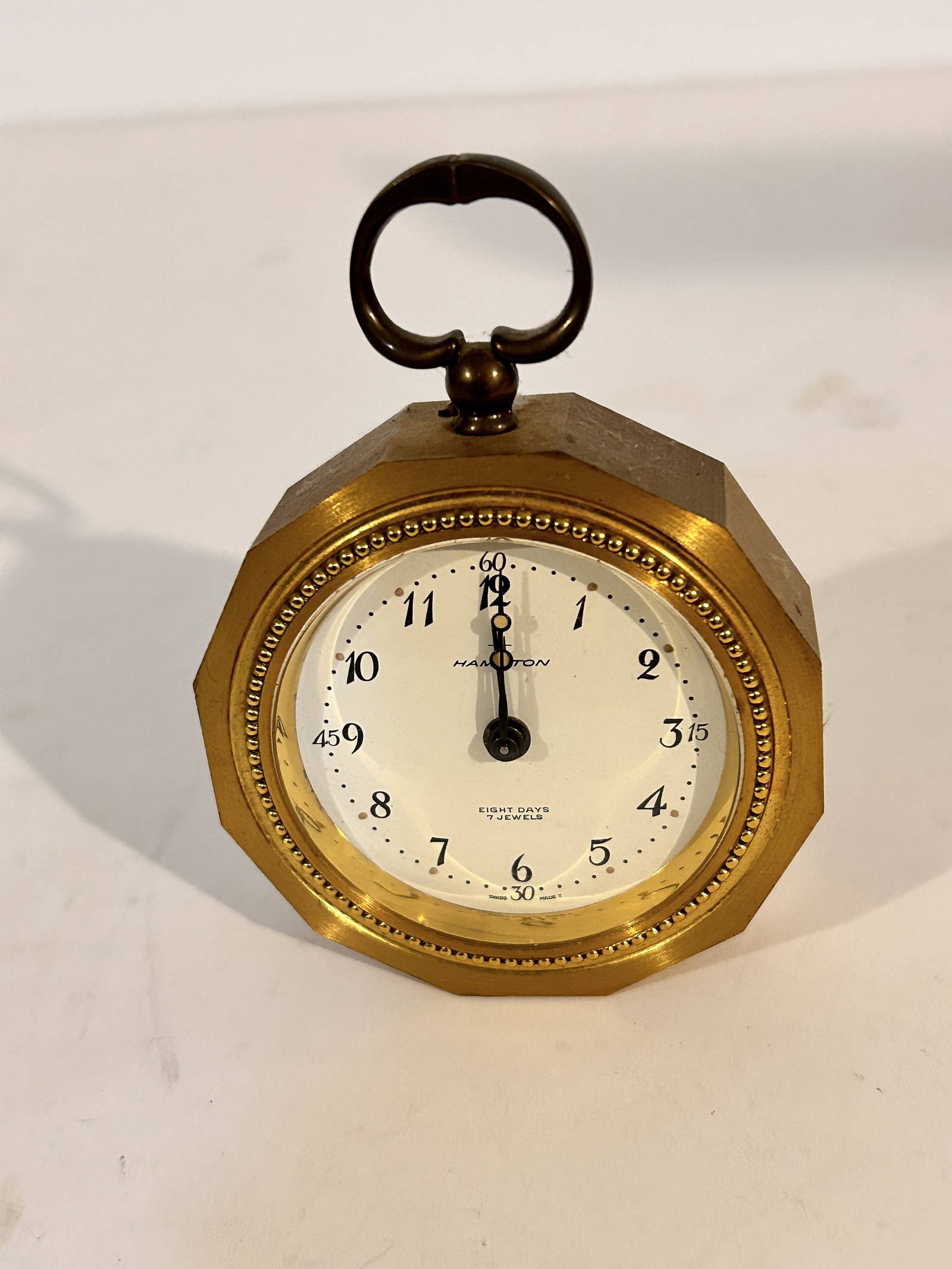 Hamilton Swiss Made Brass Wind Up Desk Alarm Clock Working Auction
