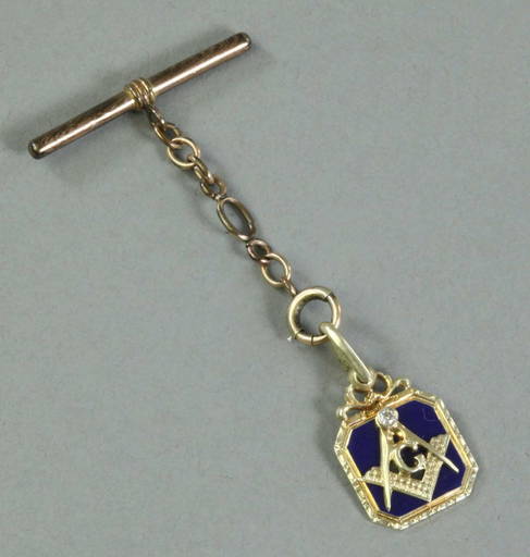 Antique 14k Masonic Freemasonry Watch Fob With 9k Pocket Watch T Bar Chain