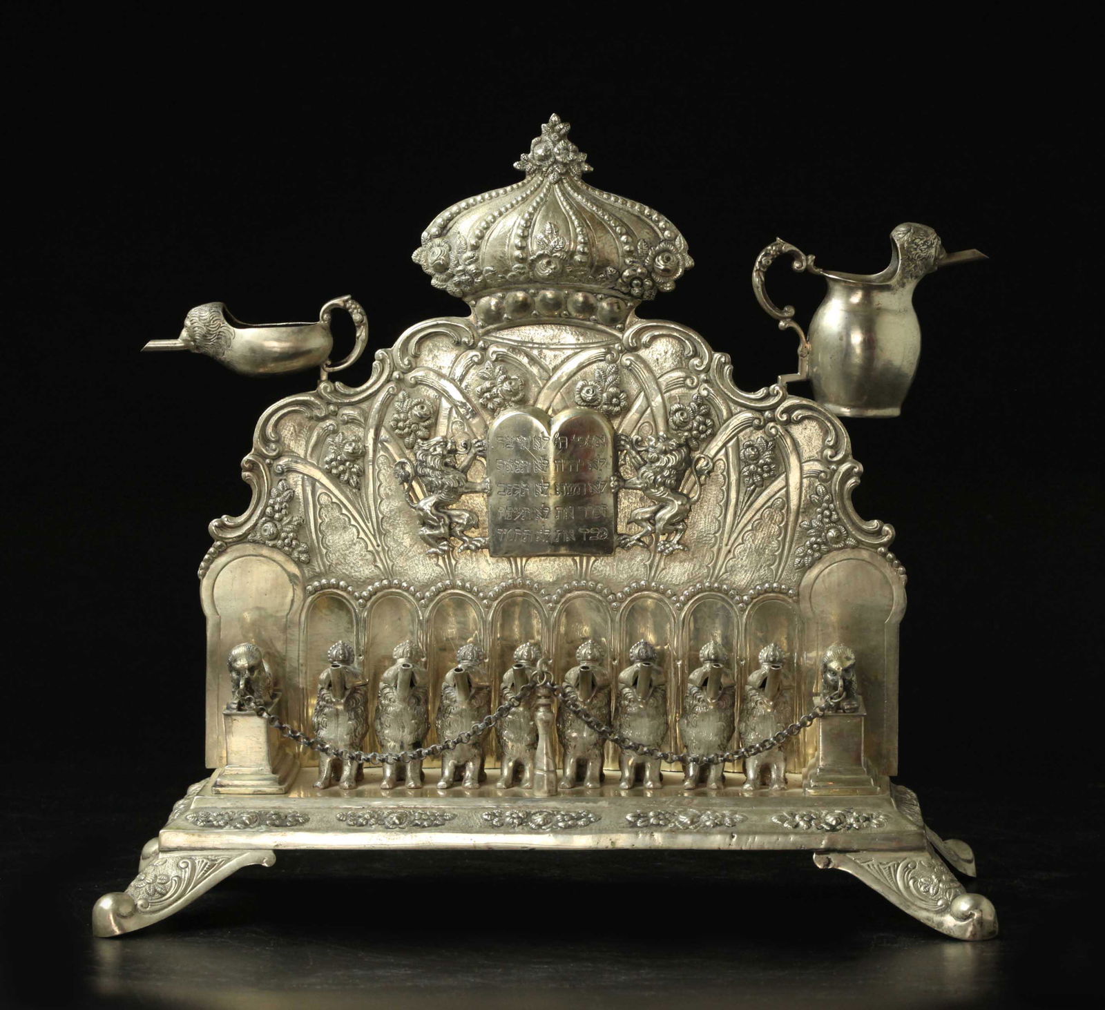 19th Century German Silver Hanukkah Lamp, Marked