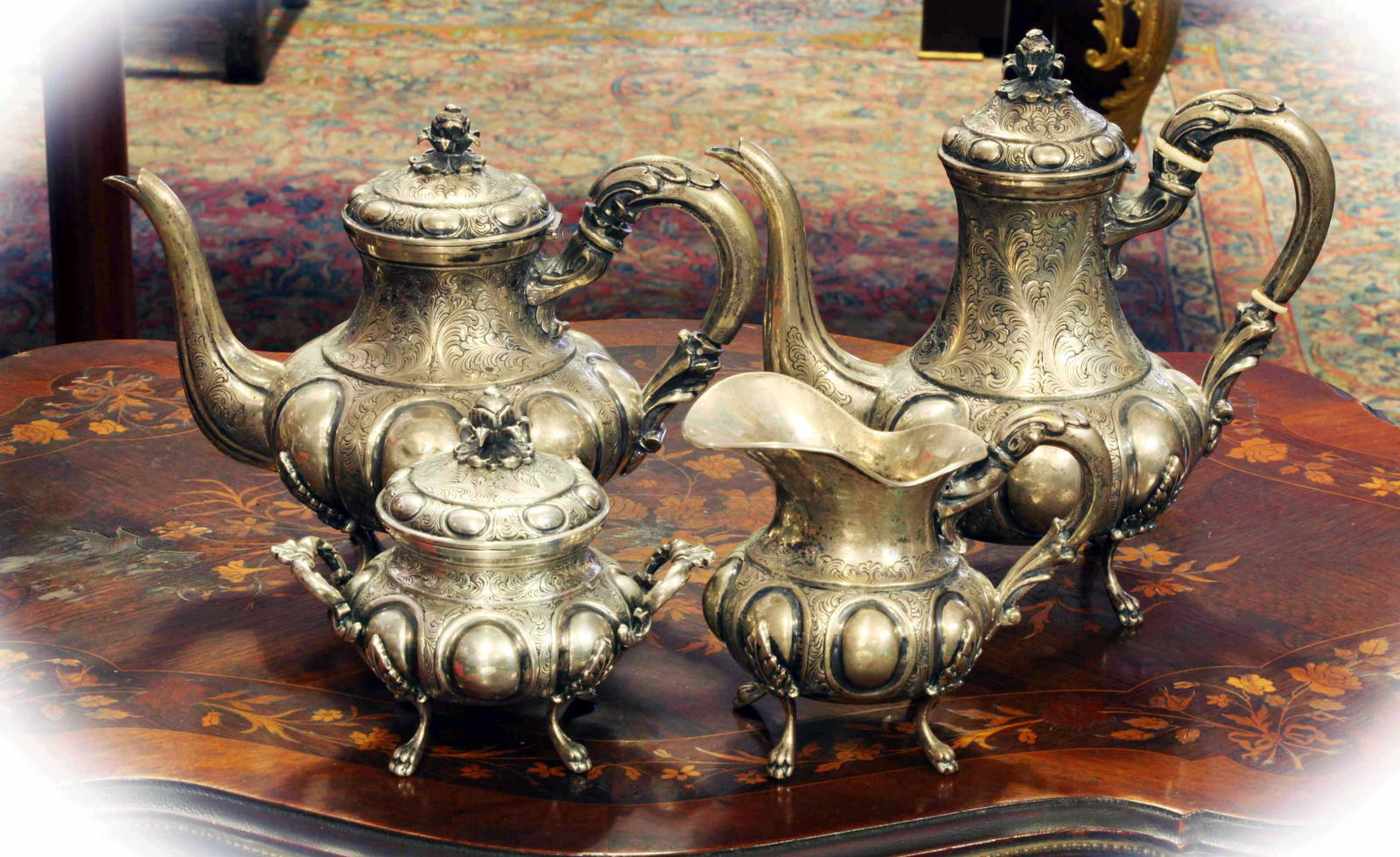 19th Century German Silver Coffee Tea Set, Four Pieces With Mark Auction