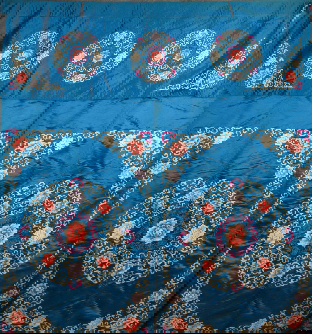 A Chinese Tangled Fabric With Blue Background Auction