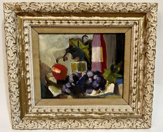Antique American Cubist Fruit Still Life Oil Painting