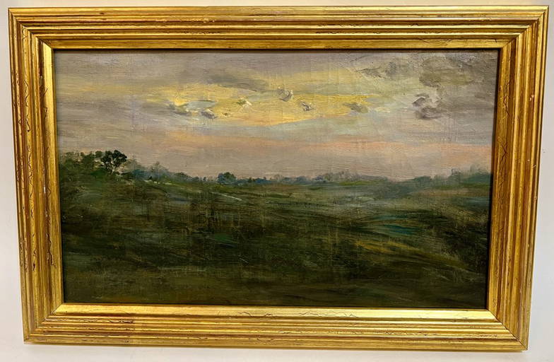 American School Tonalist Sunset Landscape Oil Painting