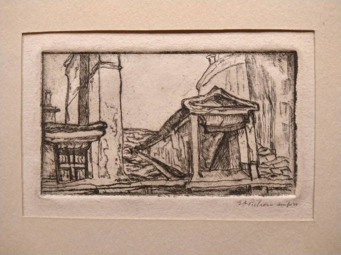 Antique Vintage American Impressionist Etching George A. Picken Signed
