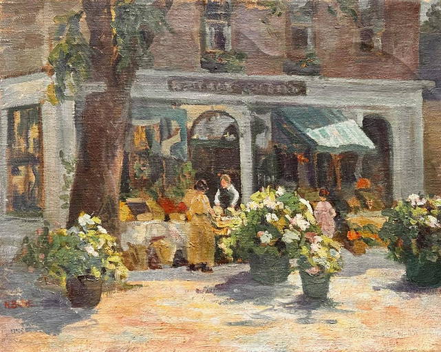 American Impressionist Neal Bose Flower Market Signed