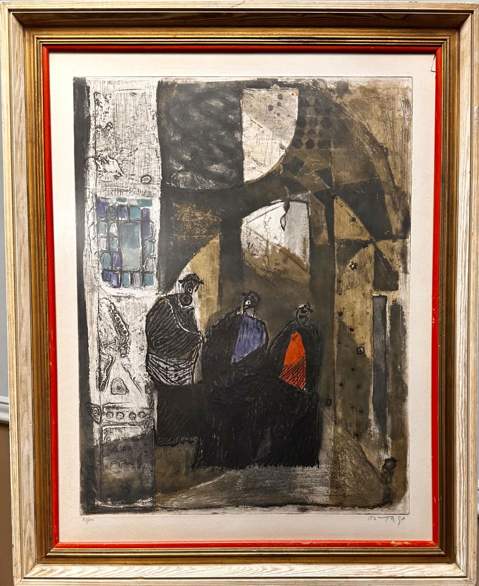 Jose Ortega Spanish Artist Colored Etching Signed
